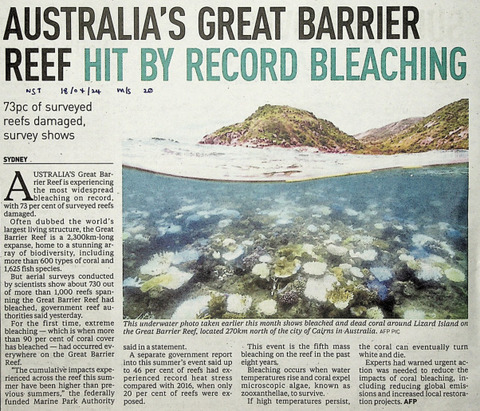 Australia's Great Barrier Reef hit by record bleaching